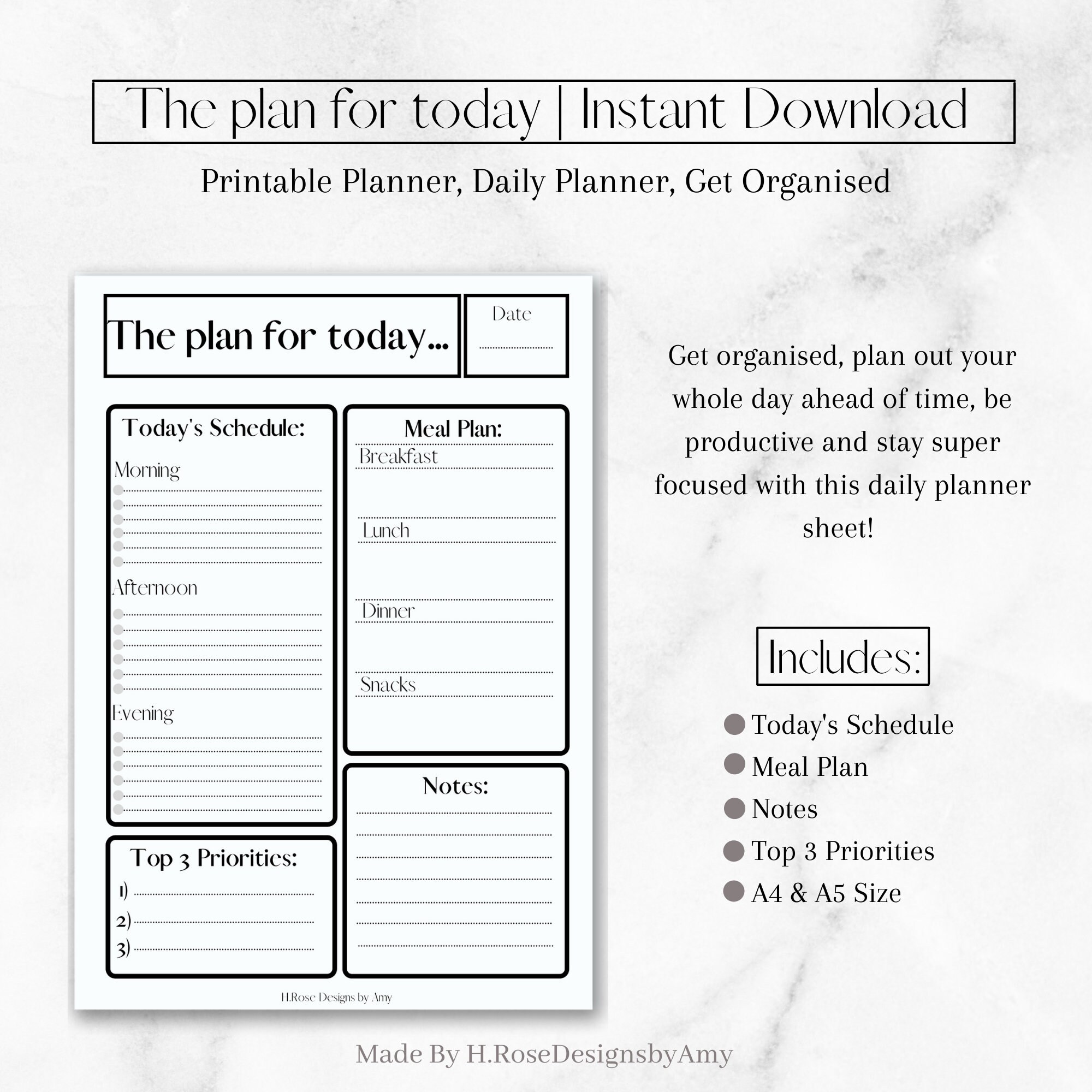 Printable Daily Planner Page Daily Plan Printable Diary A4 | Etsy