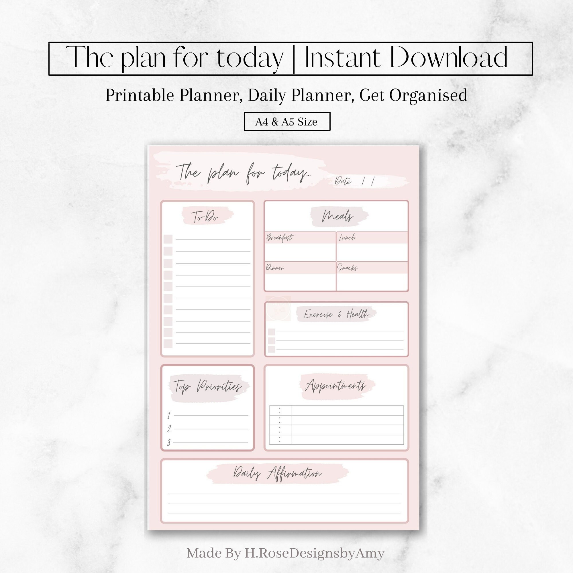 Printable Daily Planner Page Daily Plan Printable Diary A4 | Etsy
