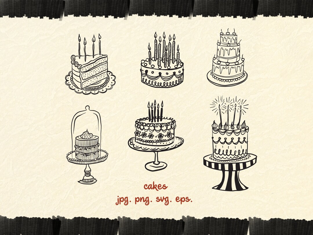Hand Drawn Cakes Sweet Birthday Party Cake Bundle SVG PNG Bridal Bundle ...