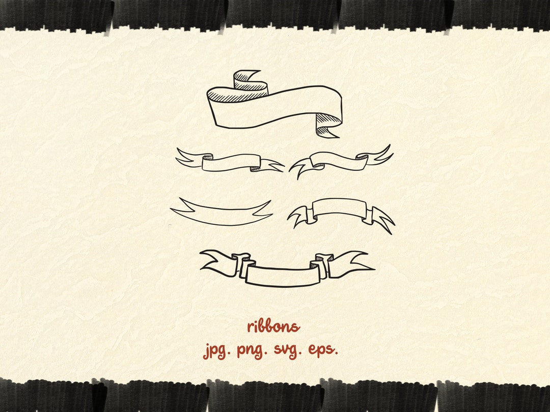 Hand Drawn Ribbons SVG PNG EPS Icons Clipart for Wedding Stationary ...