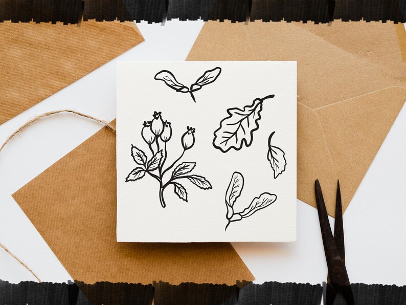 Fall Autumn Line Art Clipart Hand Drawn Vector Autumn Fine Line Outline ...