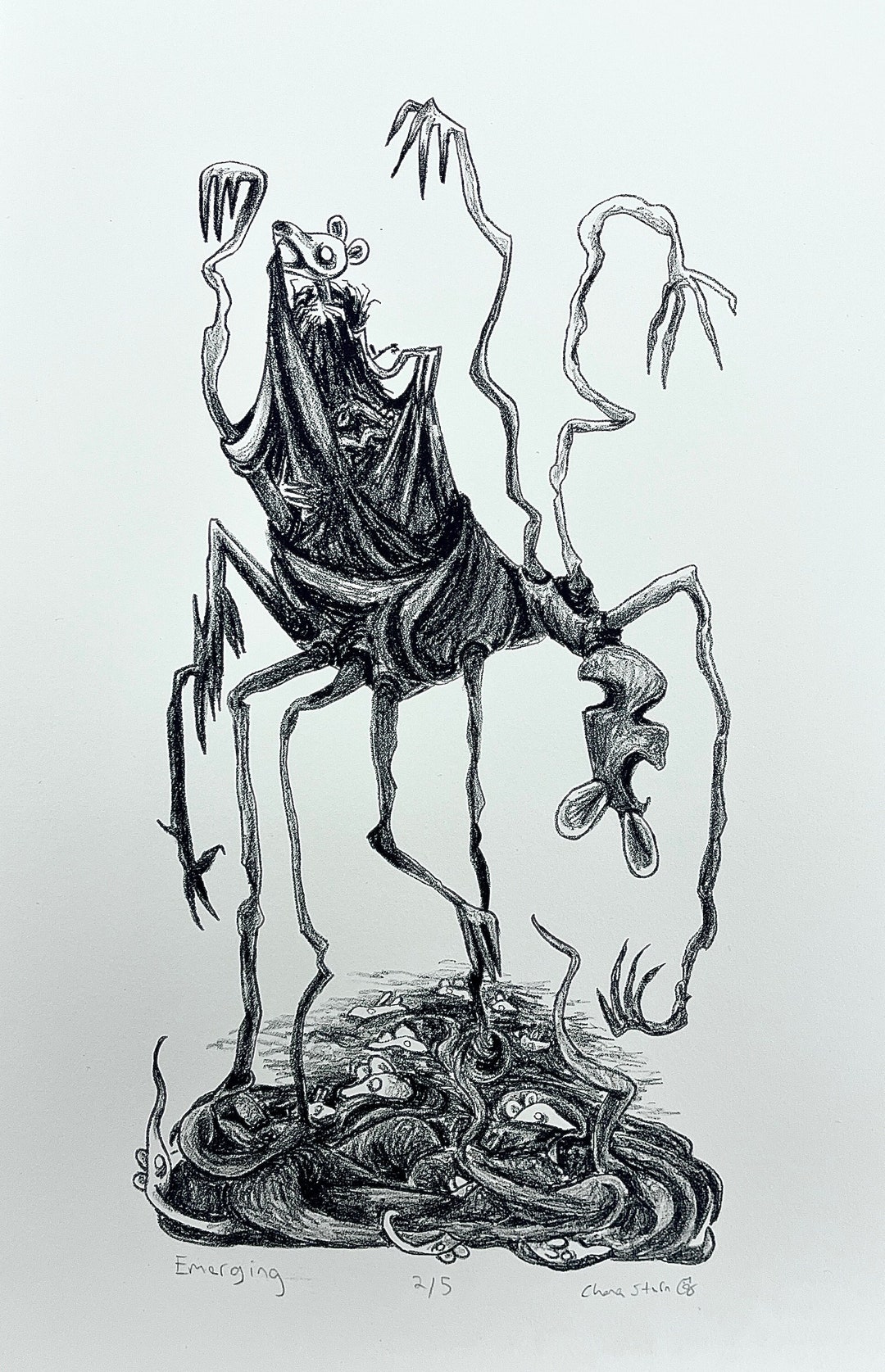 Emerging: Creepy Rat Lithograph Print - Etsy