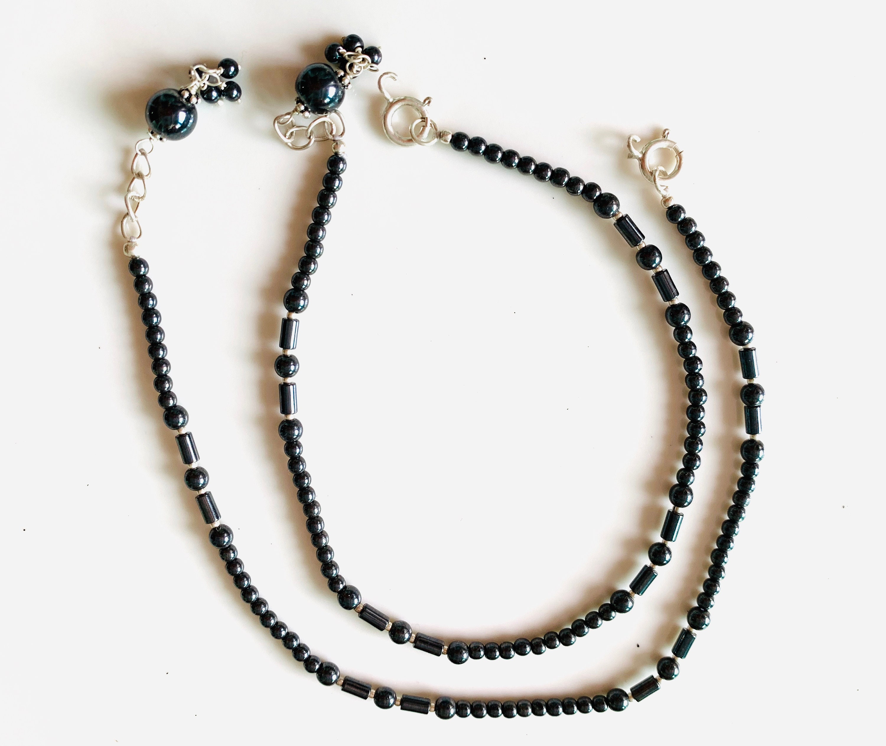 Gun Metal Anklet in 925 Sterling Silver, Beaded Anklet, Handmade ...
