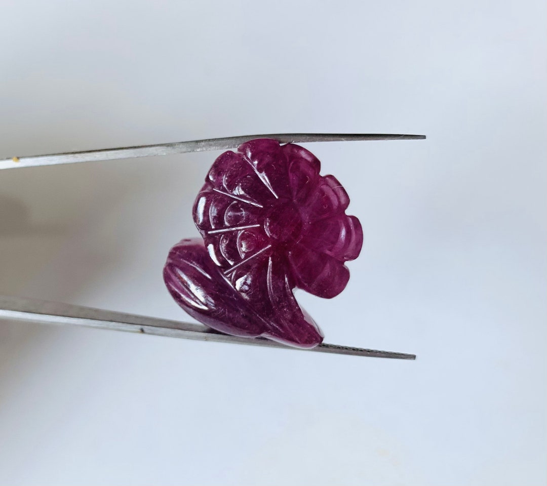 Natural Glass Filled Ruby Flower Carving, Gemstone Carving, 68 Carat ...