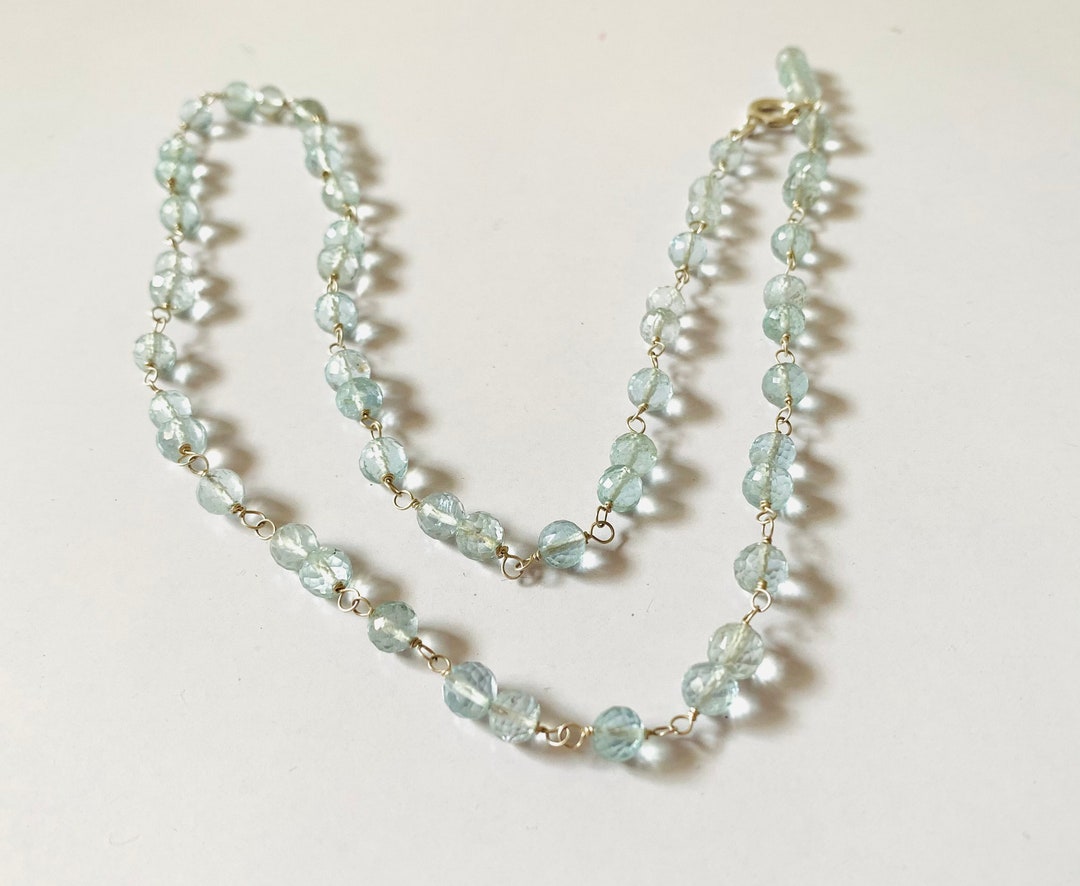 AAA+ Natural Aquamarine Ball Shape Necklace | 5 MM Beads | 59 Carat ...