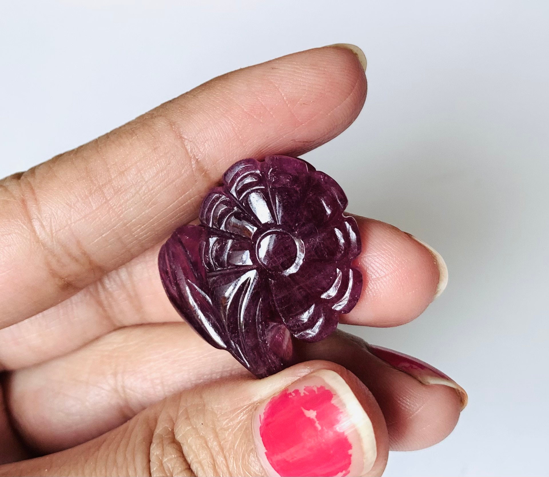 Natural Glass Filled Ruby Flower Carving, Gemstone Carving, 68 Carat ...