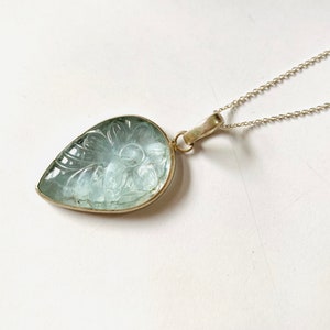 Natural Aquamarine Floral Carving Gemstone Pendant in 925 Sterling ...
