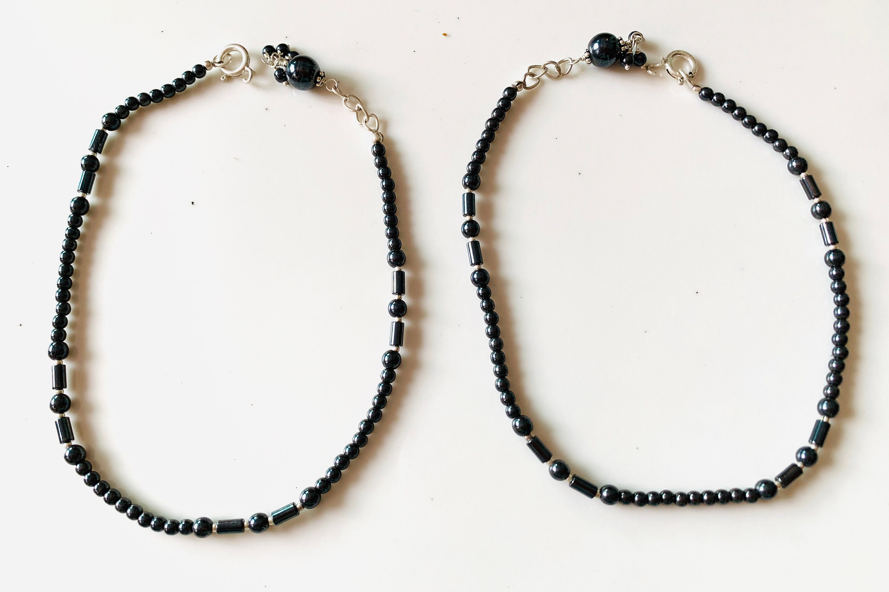 Gun Metal Anklet in 925 Sterling Silver, Beaded Anklet, Handmade ...