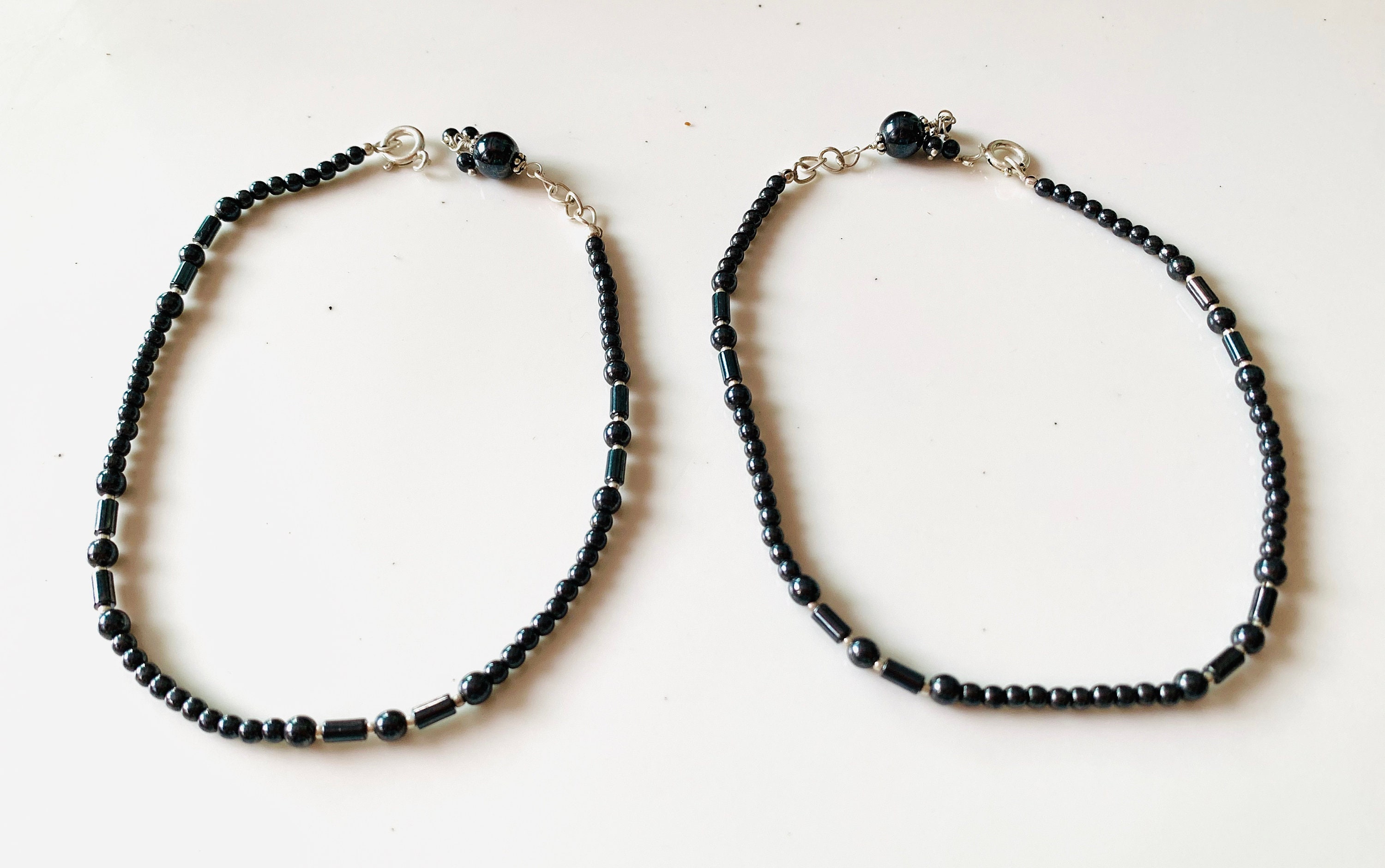 Gun Metal Anklet in 925 Sterling Silver, Beaded Anklet, Handmade ...