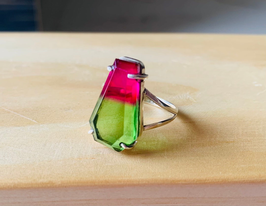 Coffin Watermelon Quartz Ring, Handmade 925 Sterling Silver, 19x12 MM ...