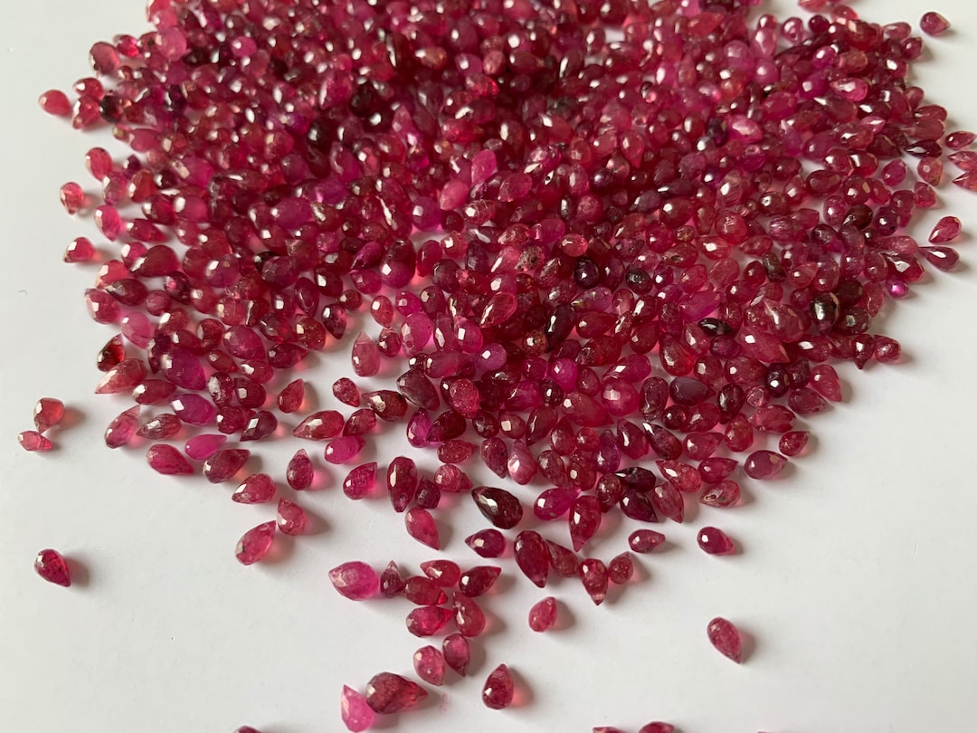 Glass Filled Ruby Faceted Drops, 3 to 5 MM Beads, Ruby Drops, Gemstone ...