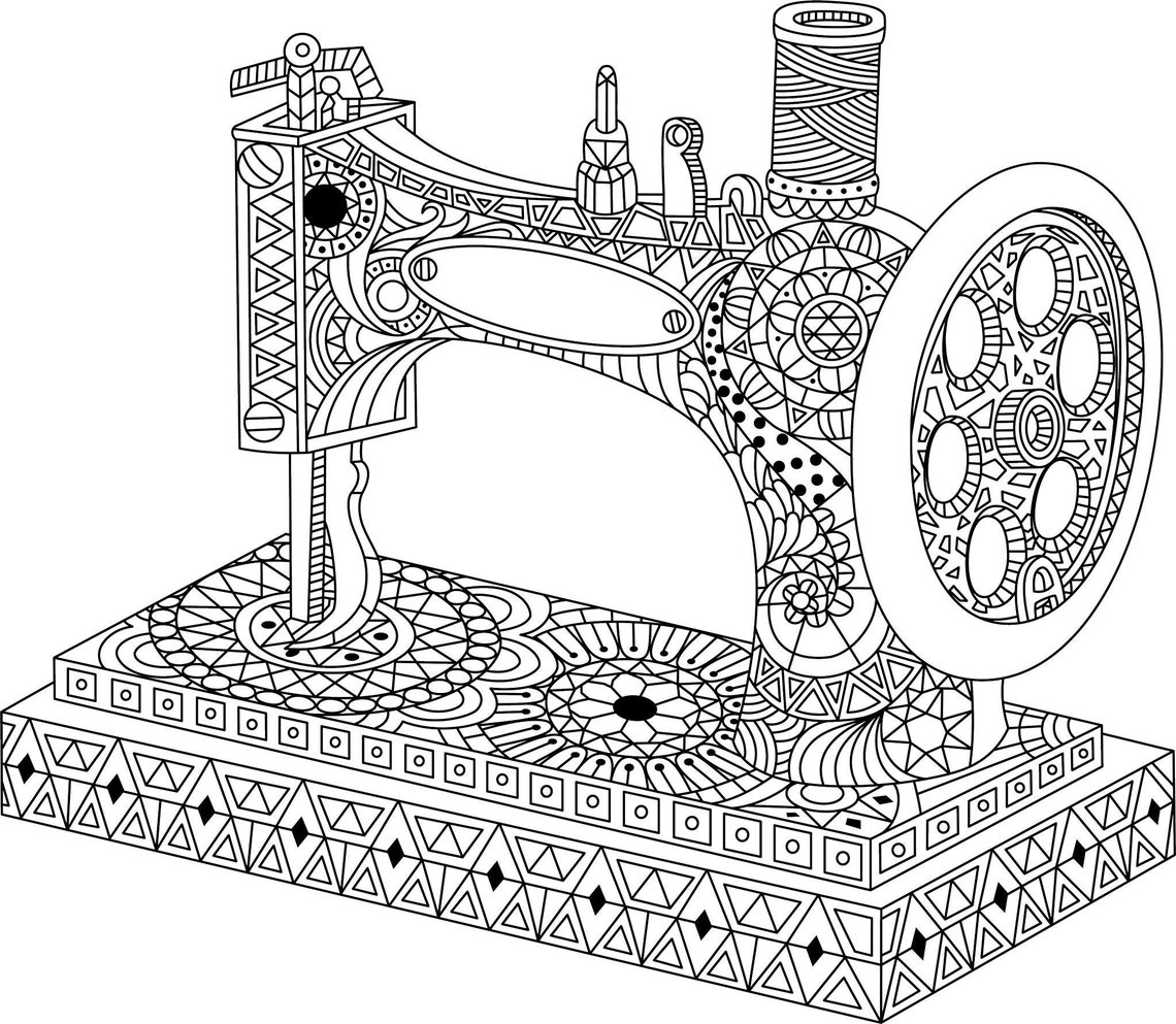 Zentangle Mandala Vintage Sewing Machine, Printable Coloring Page ...