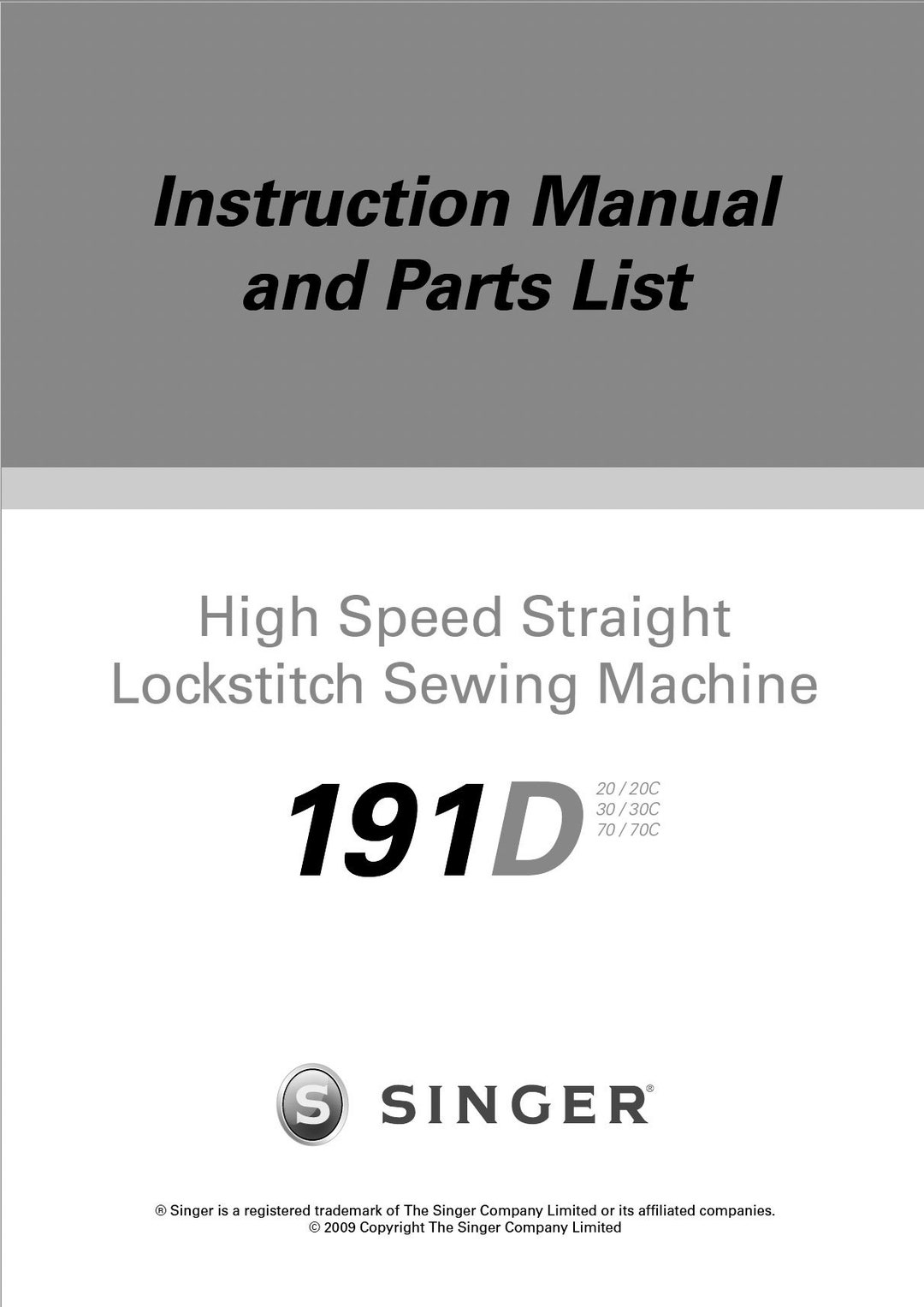 SINGER 191D Industrial Sewing Machine: Instruction Manual & Parts (PDF ...