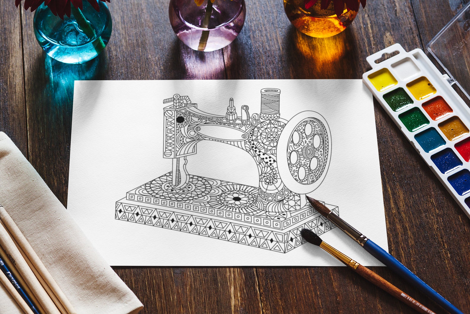Zentangle Mandala Vintage Sewing Machine, Printable Coloring Page ...