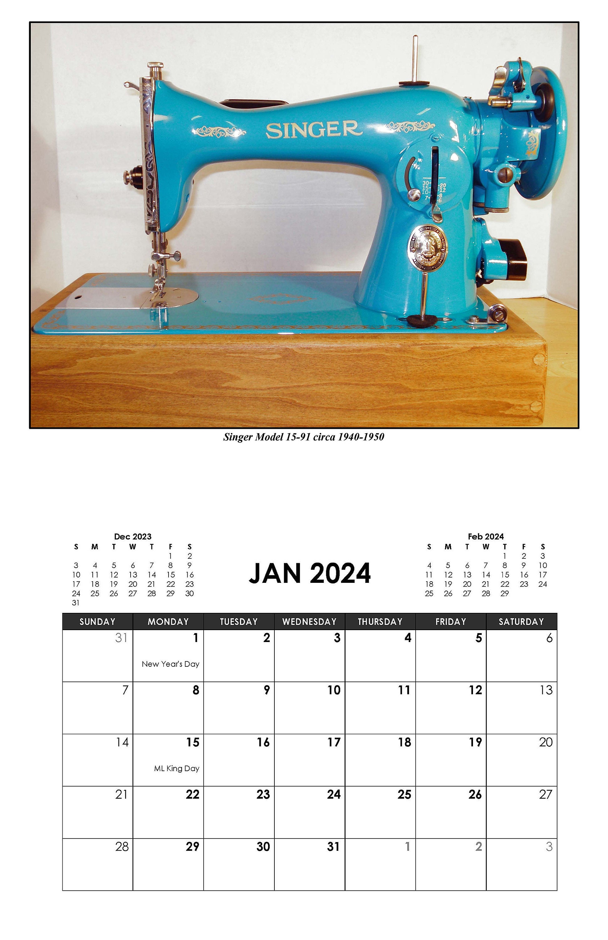 2024 Calendar Singer Vintage Art Collection of Sewing Machines, Digital ...