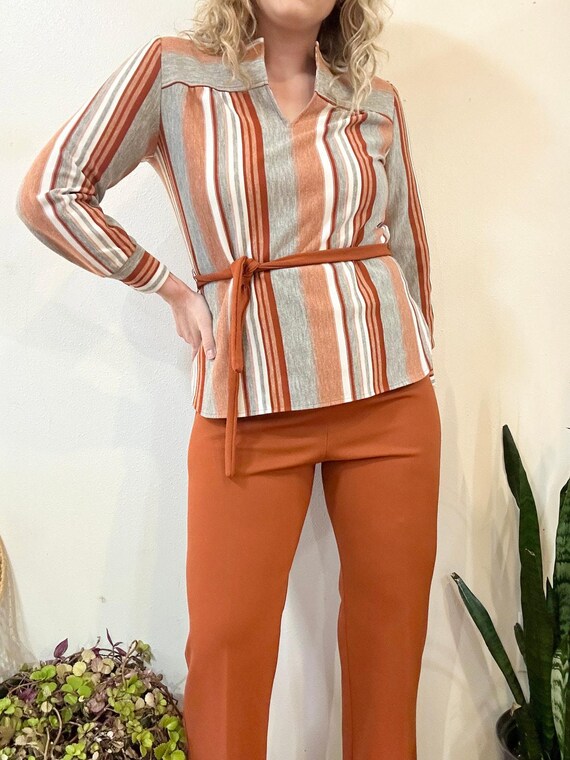70s Burnt Orange Stripe Tunic Set - Gem