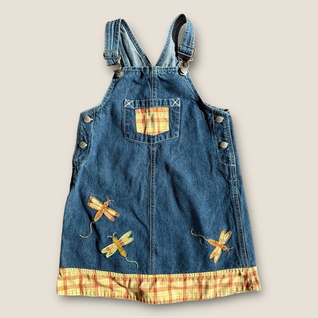 Y2K Denim and Plaid Dragonfly Overall Jumper Size 6 - Etsy