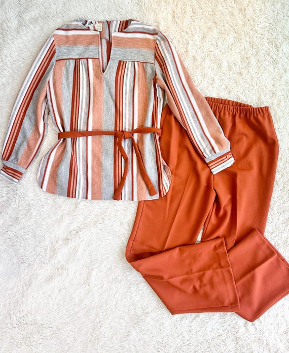 70s Burnt Orange Stripe Tunic Set - Gem