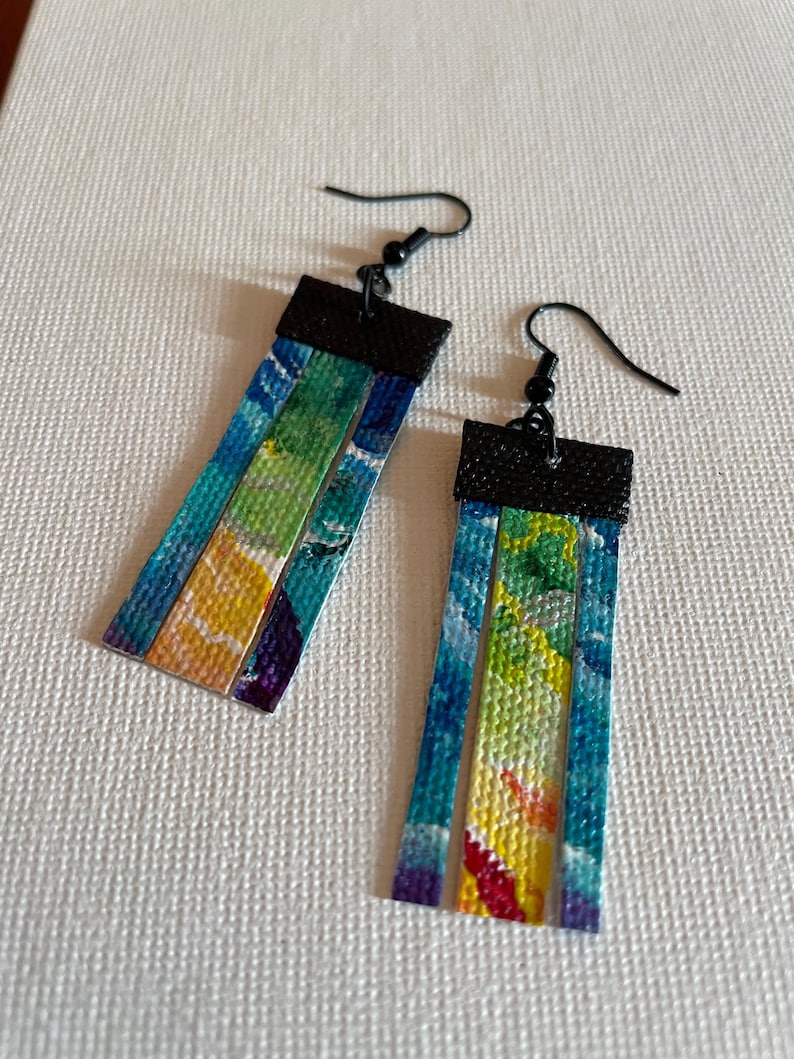 Abstract Painting Tapestry Earrings (hand Painted) - Etsy