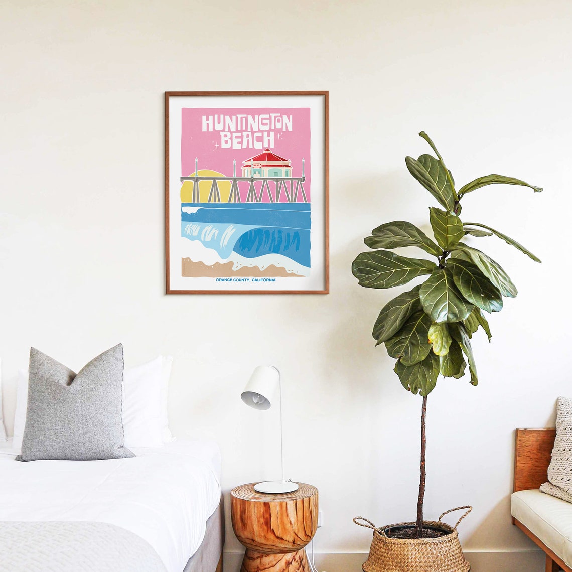 Huntington Beach Retro Travel Poster | California Vintage Wall Art ...