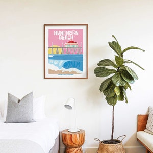 Huntington Beach Retro Travel Poster | California Vintage Wall Art ...