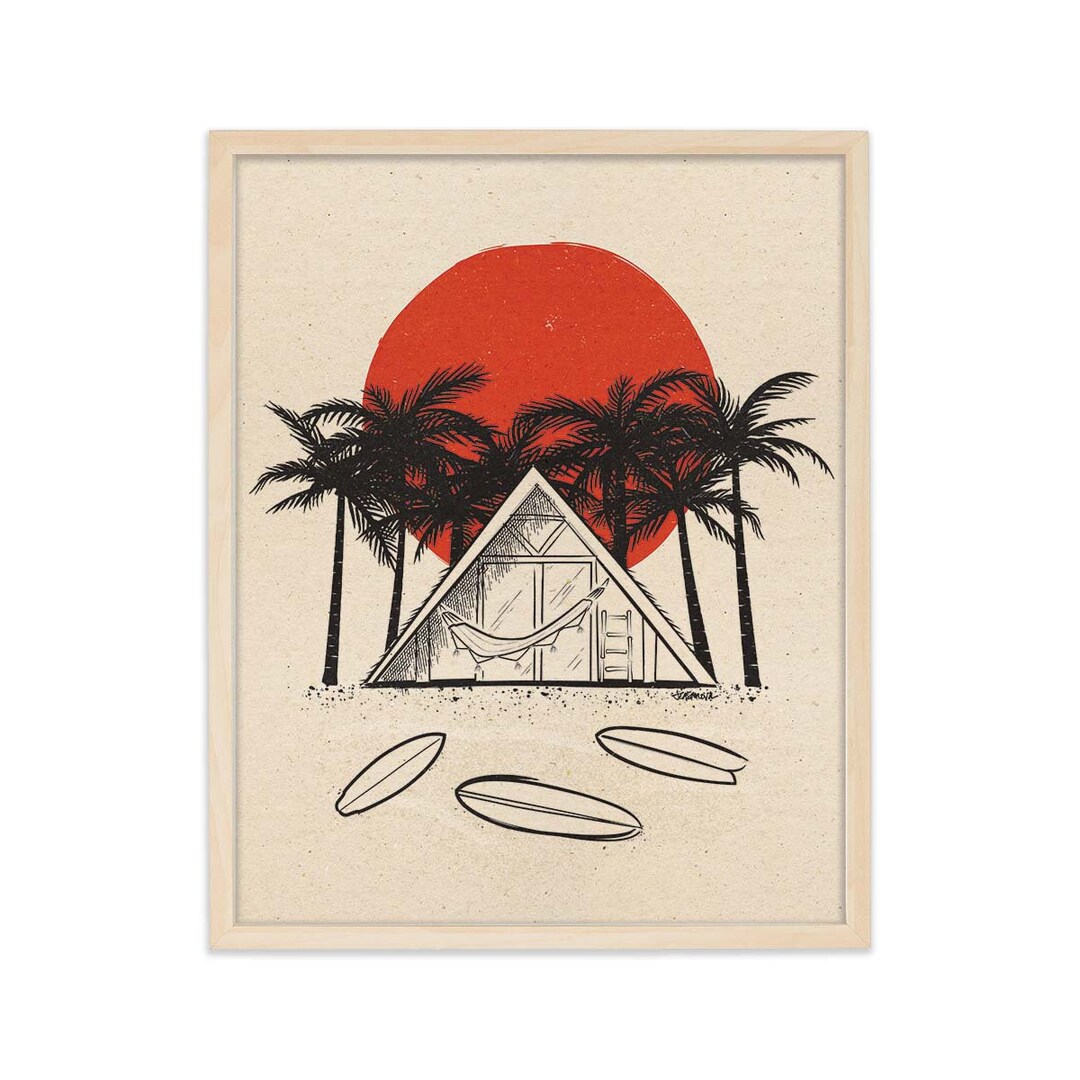 Surf Shack Art Print: Palm Trees, Sunset, Island Getaway - Etsy