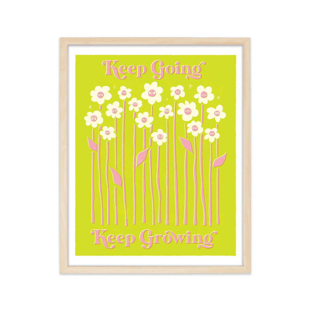 Keep Going, Keep Growing | Yellow | Retro Poster Art Print Illustration ...