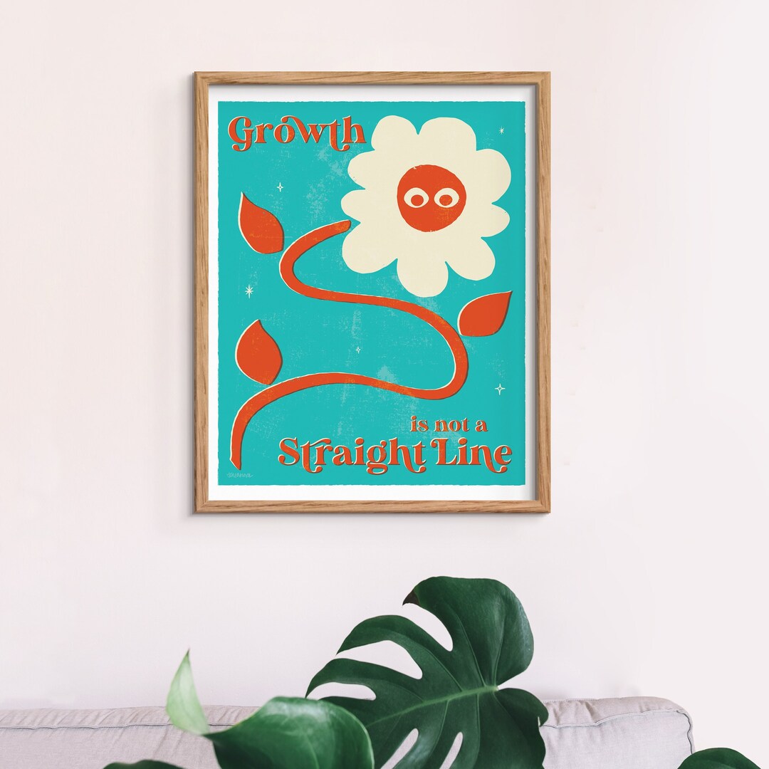 Growth is Not A Straight Line | Teal | Retro Poster Art Print ...