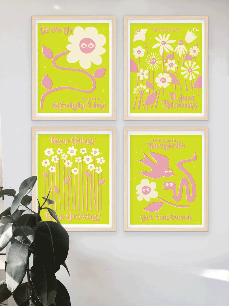 Keep Going, Keep Growing Art Print: Retro Peach Floral Illustration - Etsy