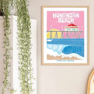 Huntington Beach Retro Travel Poster | California Vintage Wall Art ...