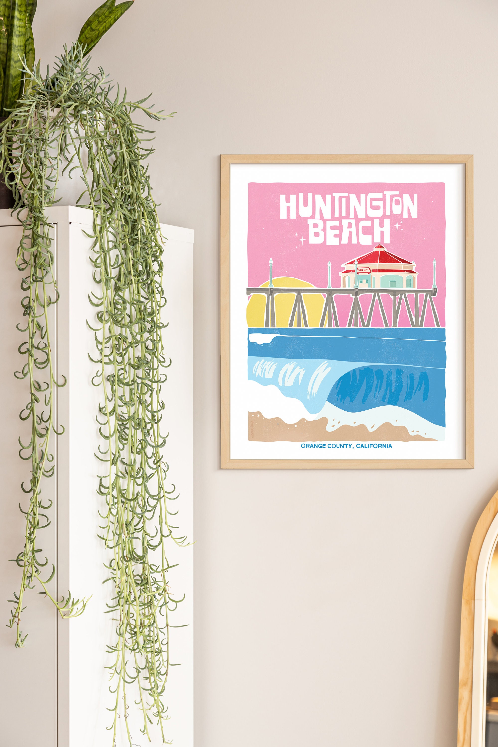 Huntington Beach Retro Travel Poster | California Vintage Wall Art ...