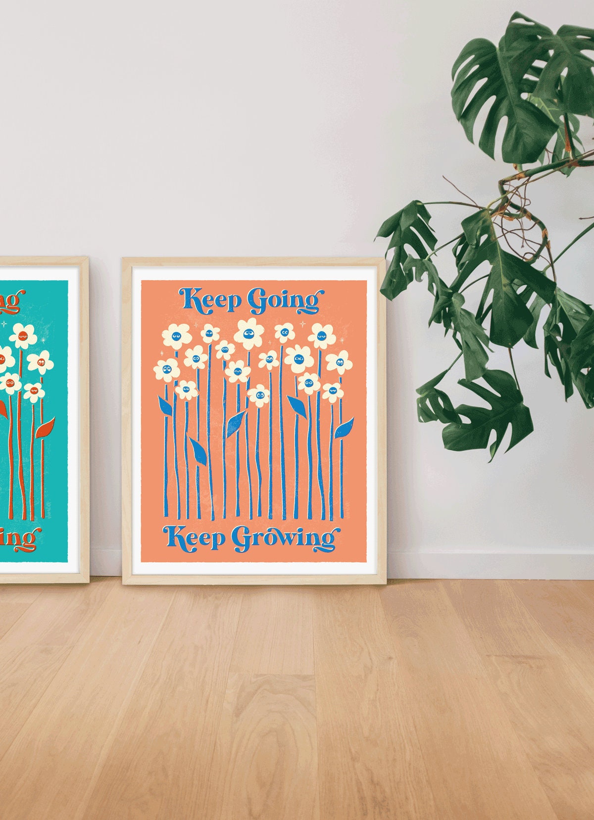 Keep Going, Keep Growing Mustard Retro Poster Art Print Illustration ...