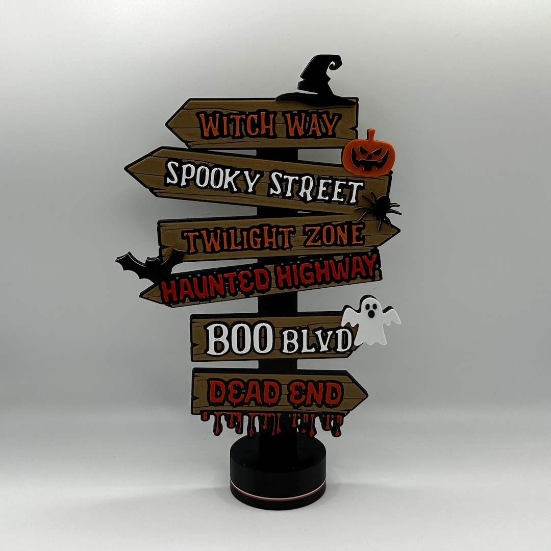 Spooky Halloween Road Sign Standing Decoration 3d Printed - Etsy