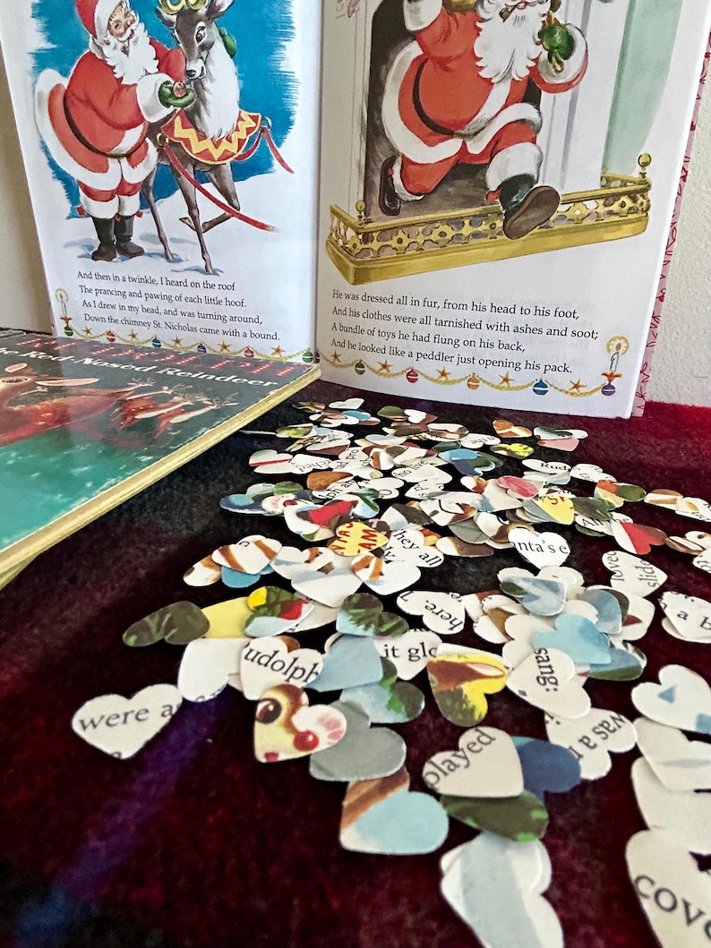 Vintage Christmas Children's Book Confetti, 200 Holiday Heart-shaped ...