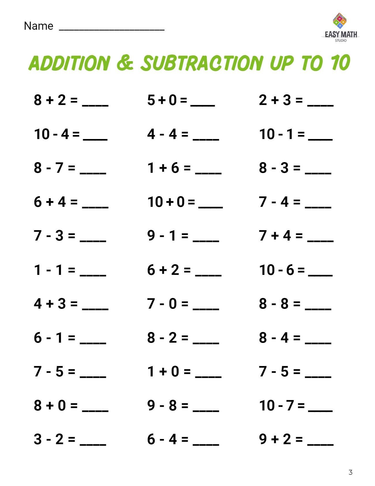 Printable Pre-school and Elementary School Math Addition and ...