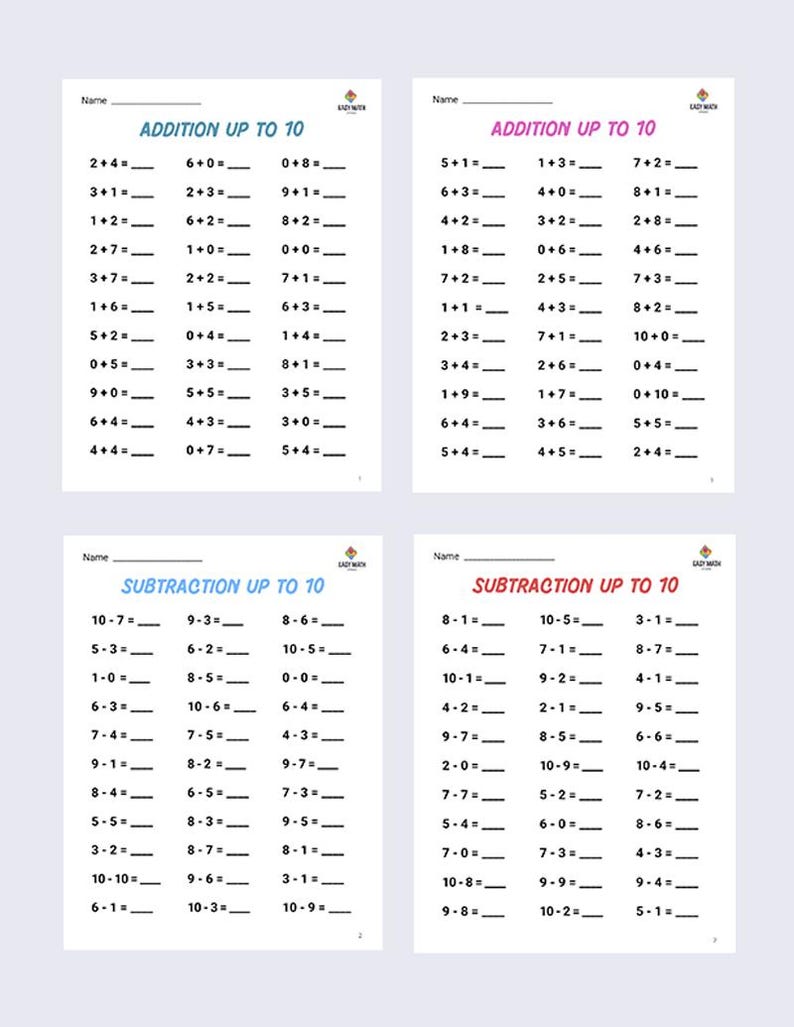 Printable Pre-school and Elementary School Math Addition and ...