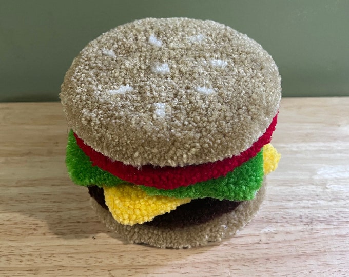 Tufted Burger Coaster Set of 6, Hamburger, Cheese, Tomato, Sesame Bun ...