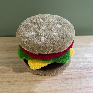 Tufted Burger Coaster Set of 6, Hamburger, Cheese, Tomato, Sesame Bun ...