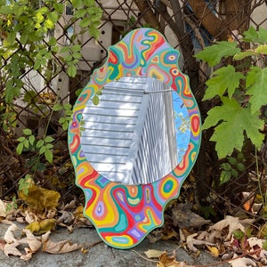 Psychedelic Mirror, Art Decor, Plaque Wooden Art, Hand Painted Wall ...
