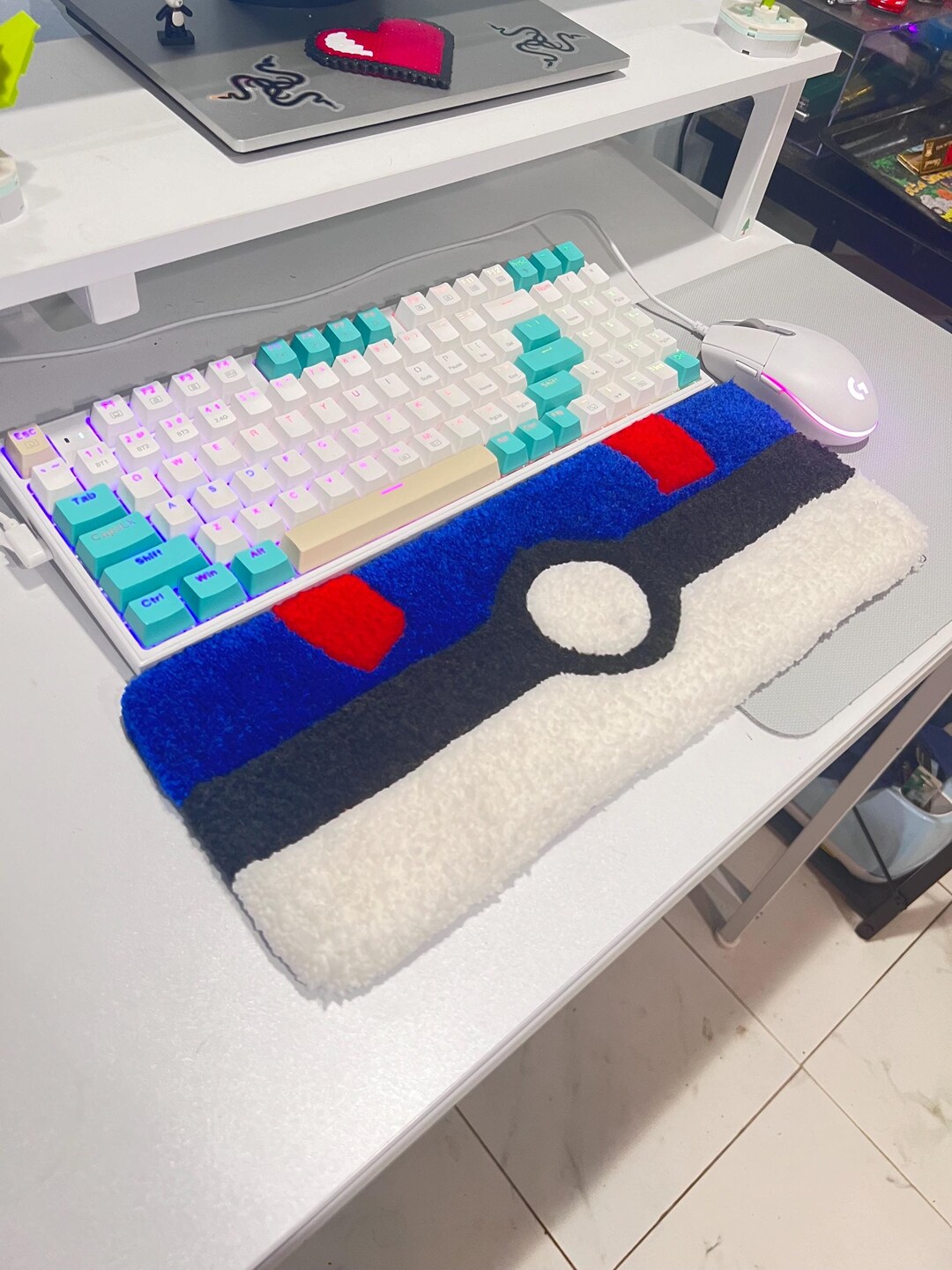 Tufted Pokemon Ultra Pokeball Keyboard Pad, Handmade Rug, Gaming Decor ...