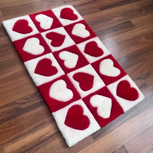 Checkerboard Heart Textile Tile Squares Tufted Rug - Etsy