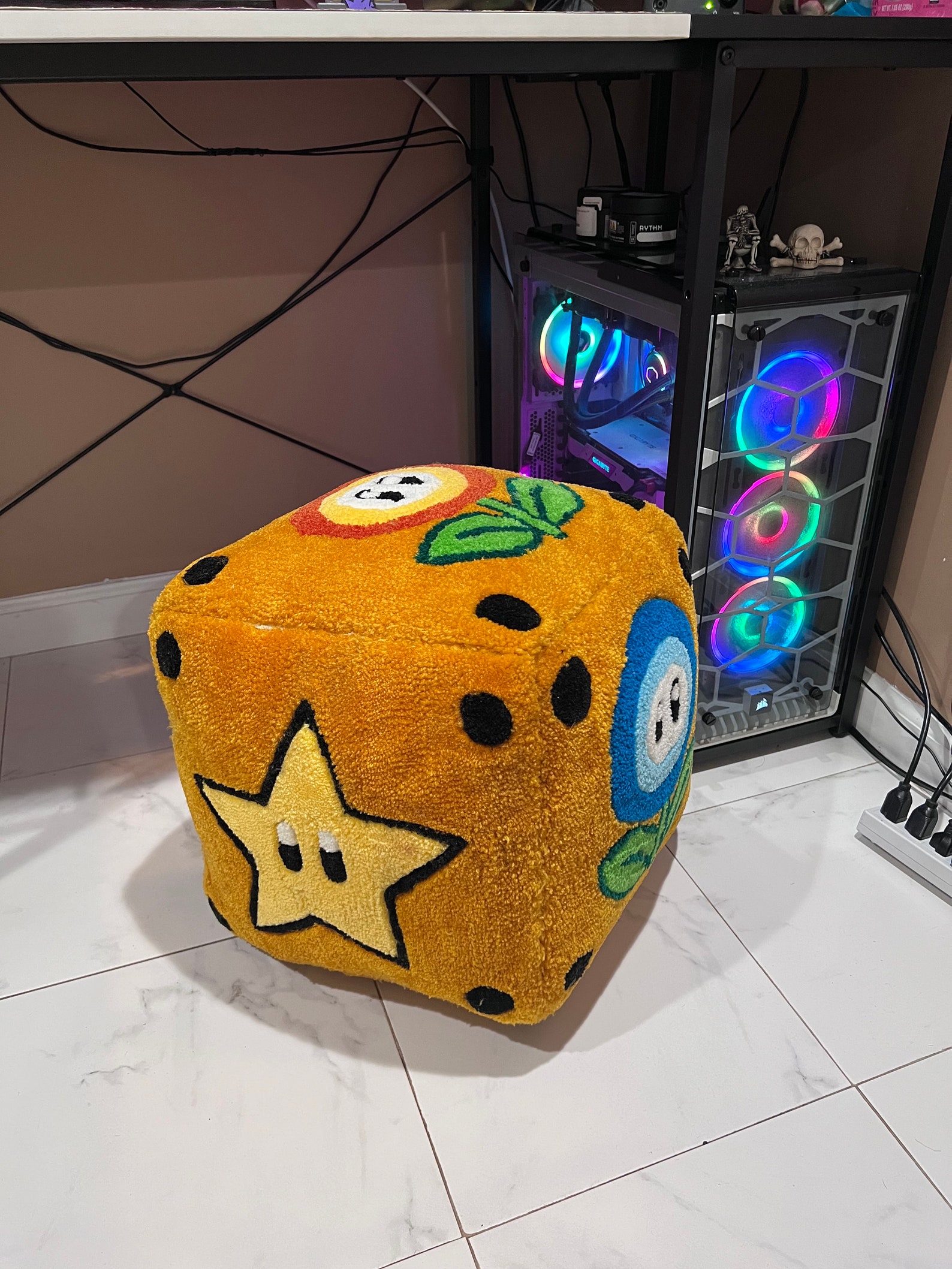 Tufted Super Mario Mystery Box Cube Foot Ottoman , 100% Handmade, Game ...