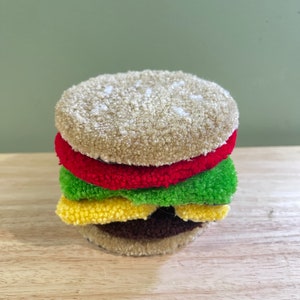 Tufted Burger Coaster Set of 6, Hamburger, Cheese, Tomato, Sesame Bun ...