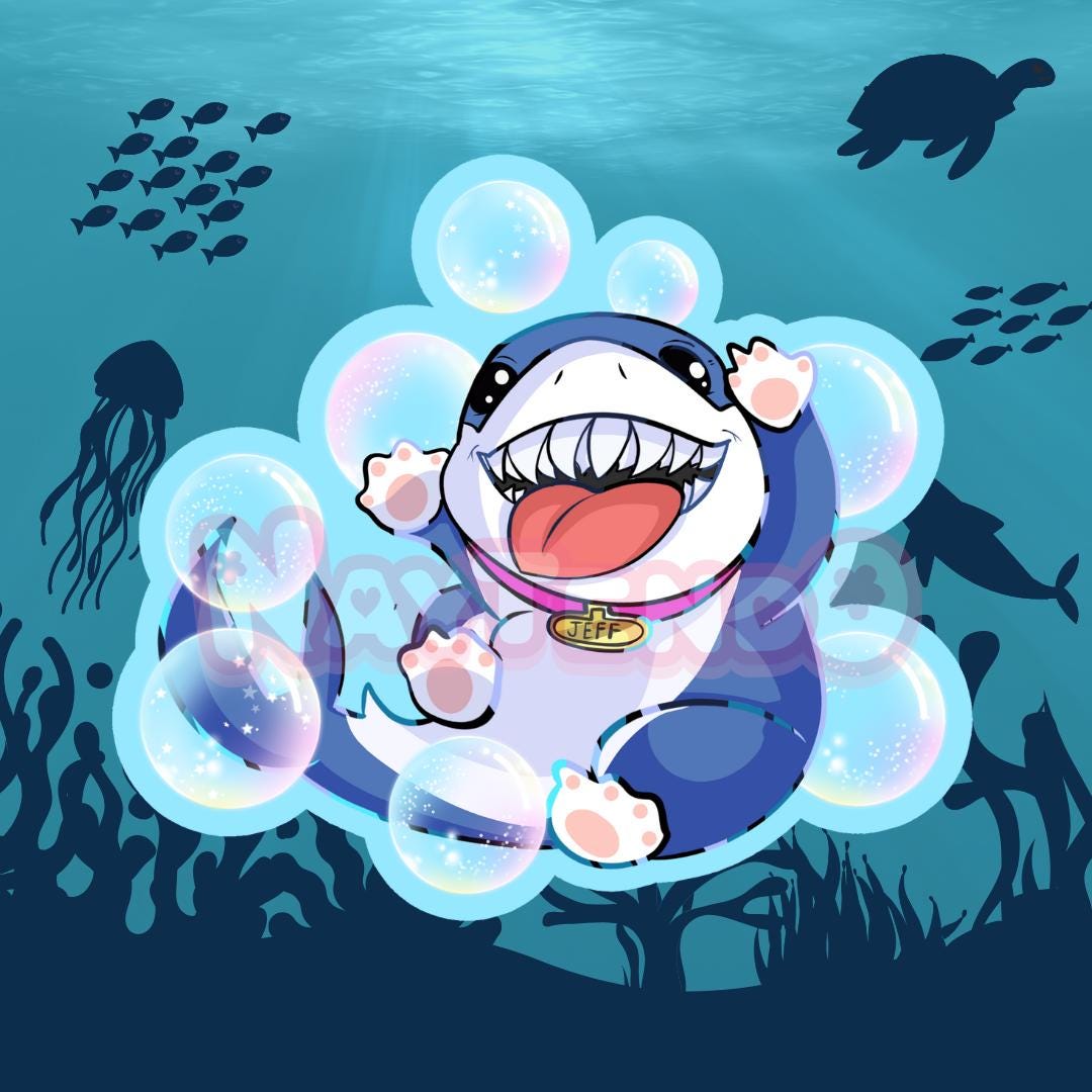 Jeff the Land Shark // Waterproof Laptop Decal // Water Bottle Sticker ...