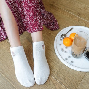 SET OF 2 Bubble Tea Embroidered Socks - Boba Tea Socks - Milk Tea Socks ...