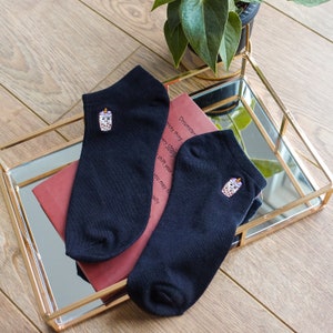 SET OF 2 Bubble Tea Embroidered Socks - Boba Tea Socks - Milk Tea Socks ...