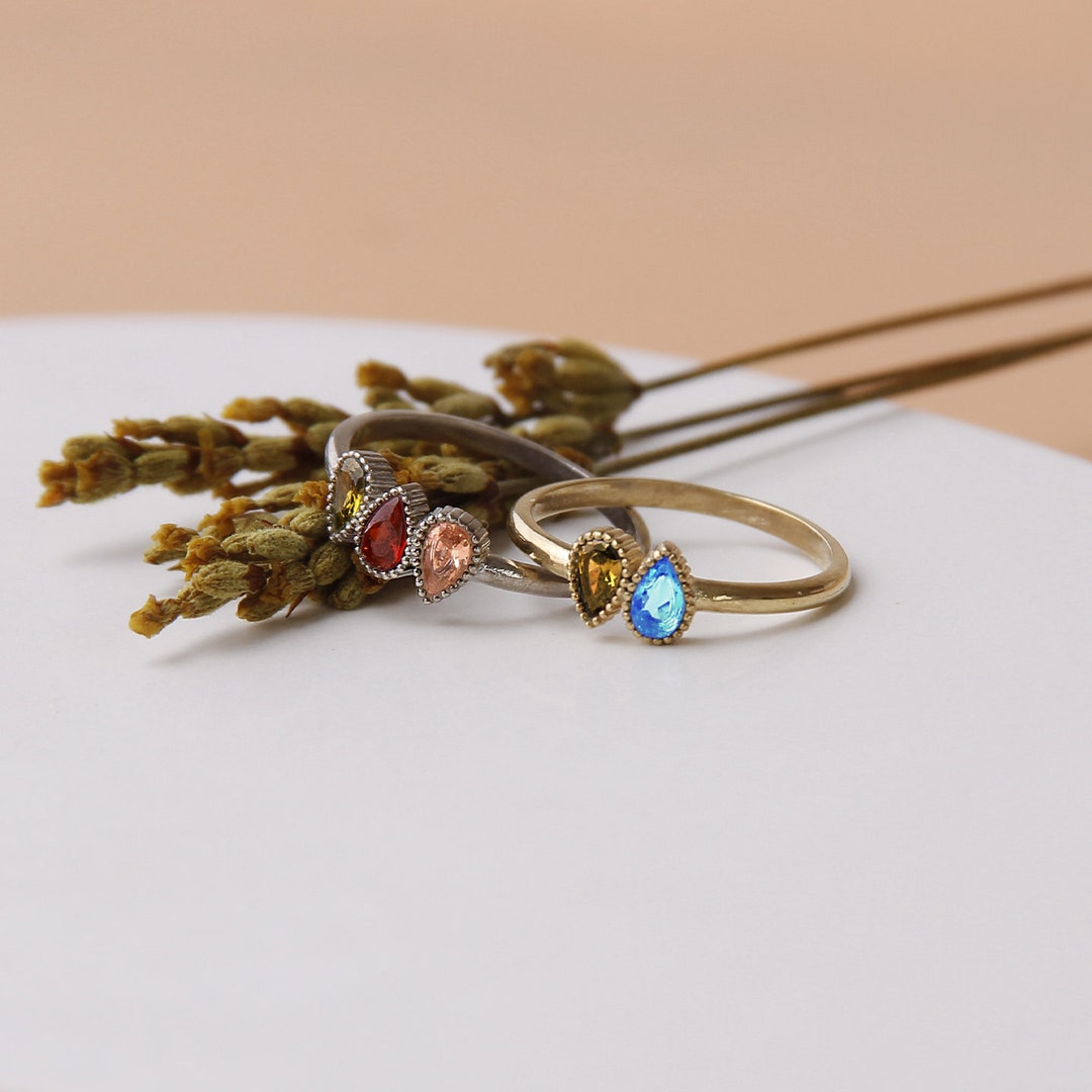 Drop Stone Birthstone Rings, Minimalist Elegant Birthstone Ring, Family ...