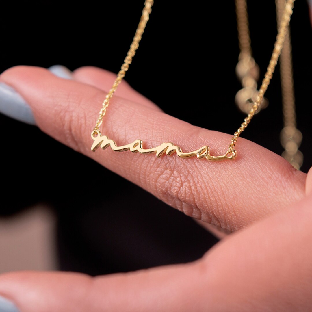 For Mothers, 14K Solid Gold Mama, Gold Letter Necklace, Customized ...