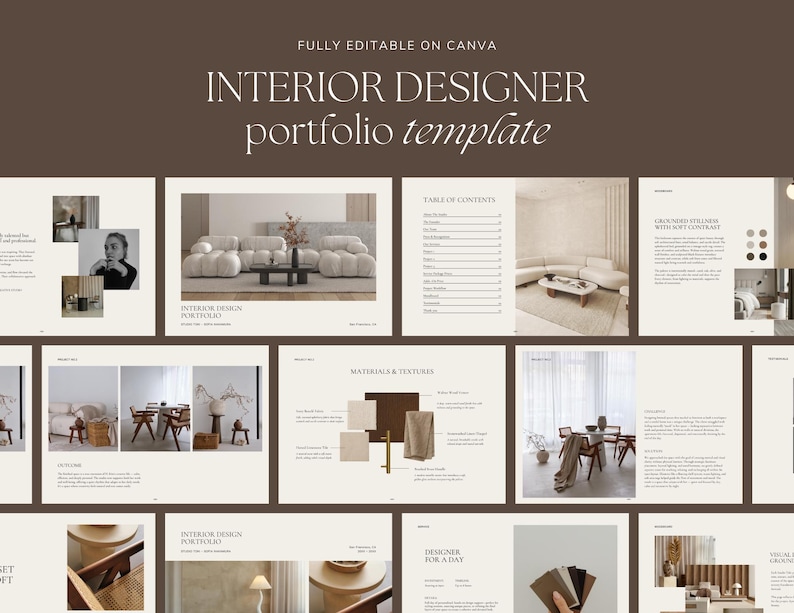 Interior Design Portfolio Canva Template | Minimal Modern Layout ...
