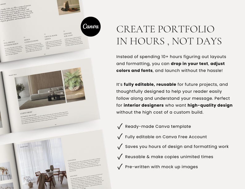 Interior Design Portfolio Template Canva | Minimal Modern Layout ...
